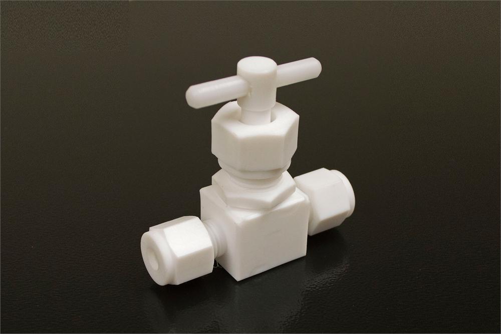 Polyfluortetraethylene (PTFE) Needle Valve with Two 1/4" Tube Fittings ...